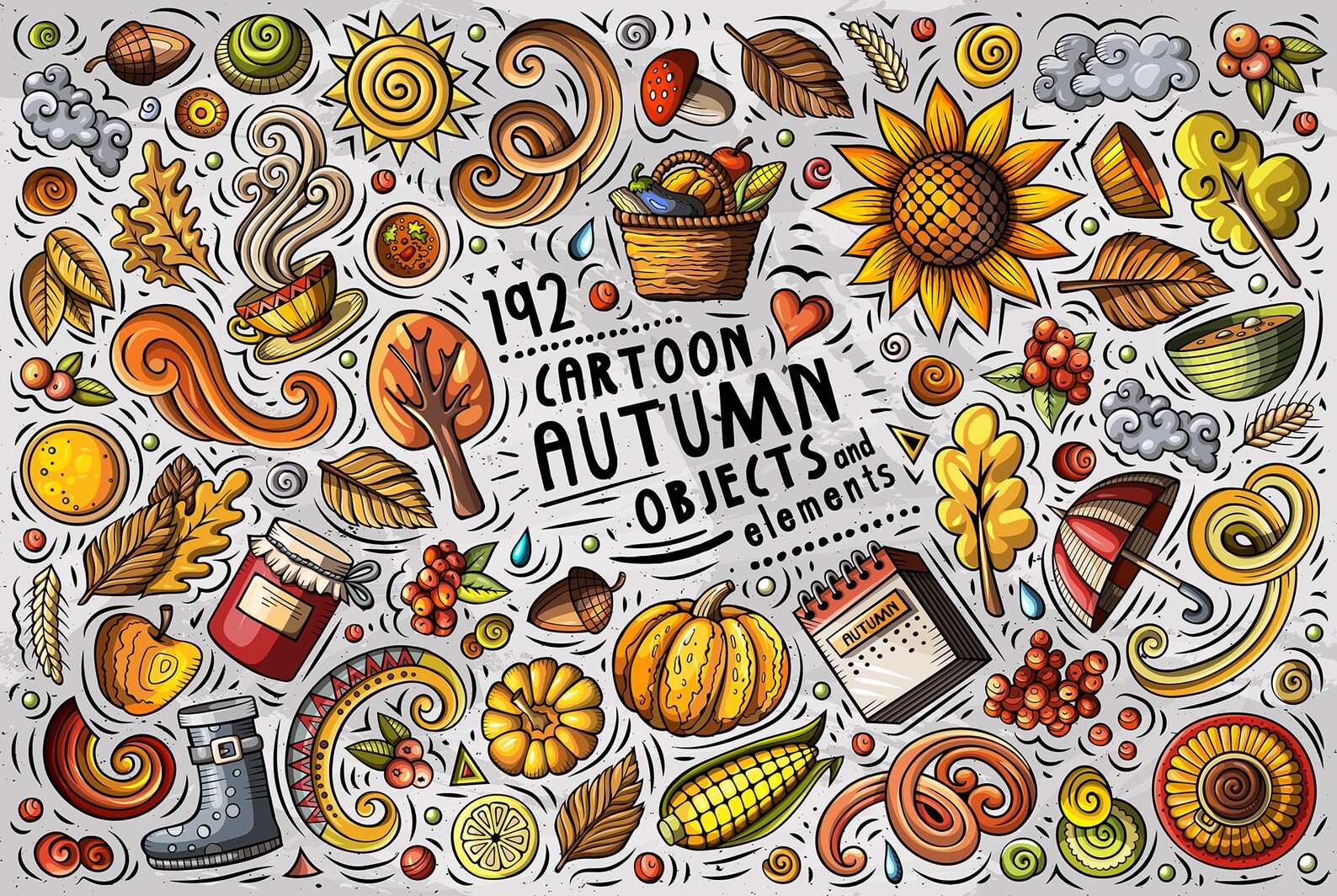 Autumn Vector ClipArt Season Cartoon PNG Set Autumn Doodles | Etsy