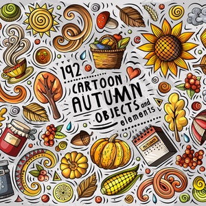 Autumn Vector ClipArt Season Cartoon PNG Set Autumn Doodles | Etsy