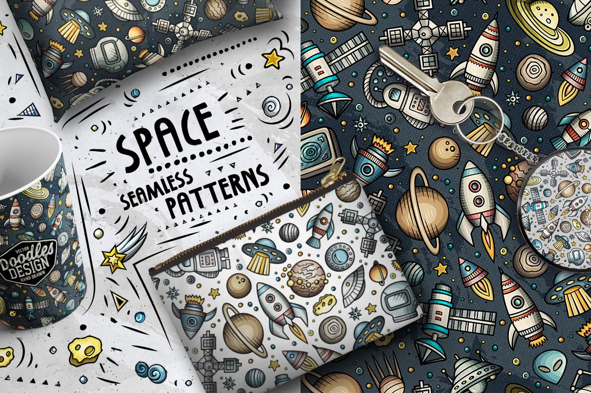 Space Digital Paper Pack, Cosmic Seamless Patterns, Scrapbook Paper Set ...