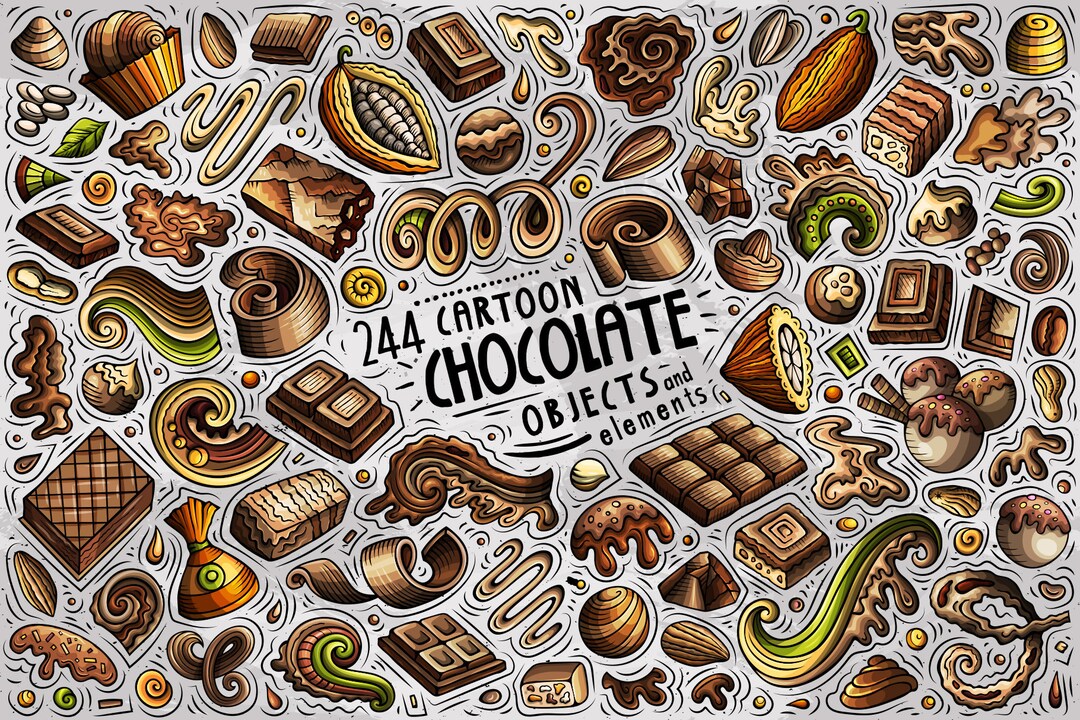 CHOCOLATE Vector Clipart, Chocolate Cartoon PNG Set, Sweets Doodles ...