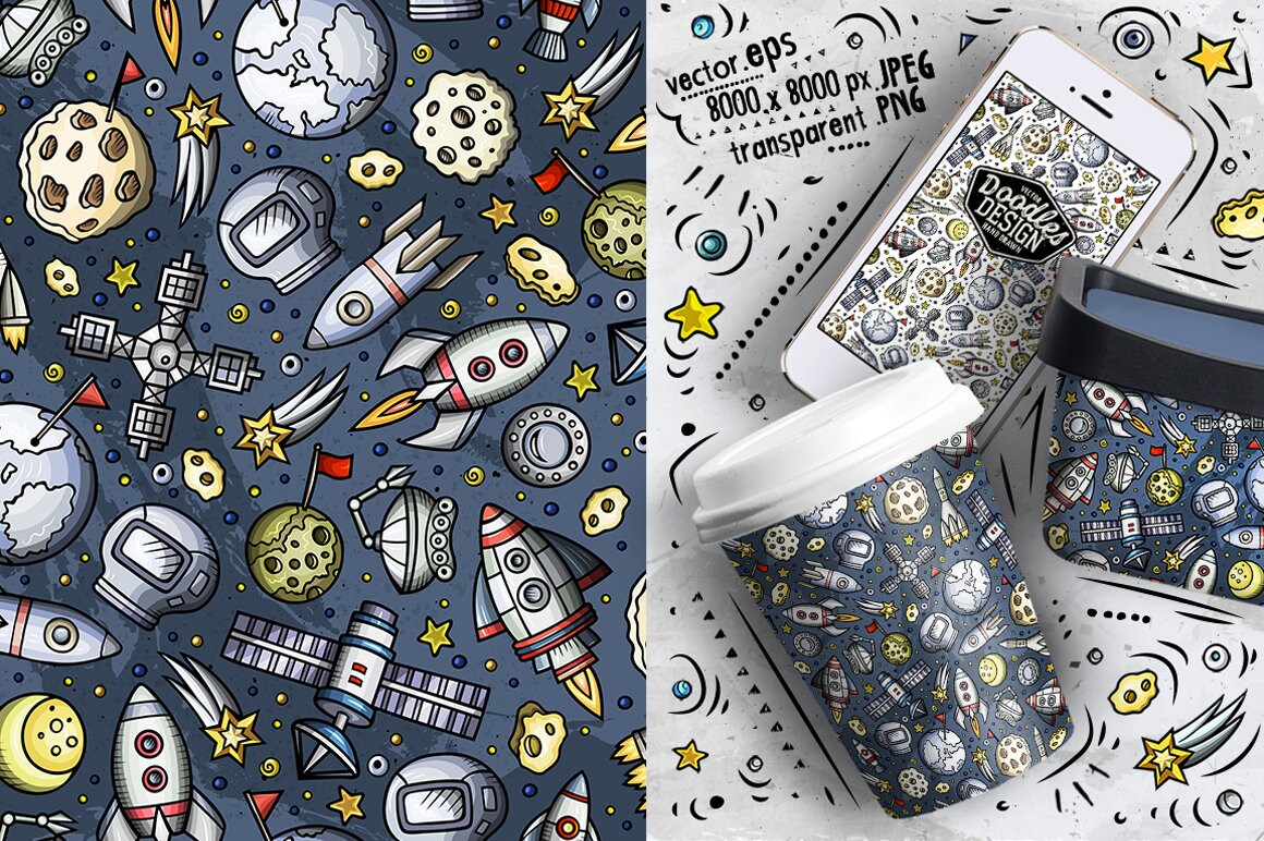 Space Digital Paper Pack, Cosmic Seamless Patterns, Scrapbook Paper Set ...