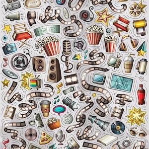 Cinema PNG Clip Art/ Movie Doodle Stickers/ Doodles Cinema Clipart ...