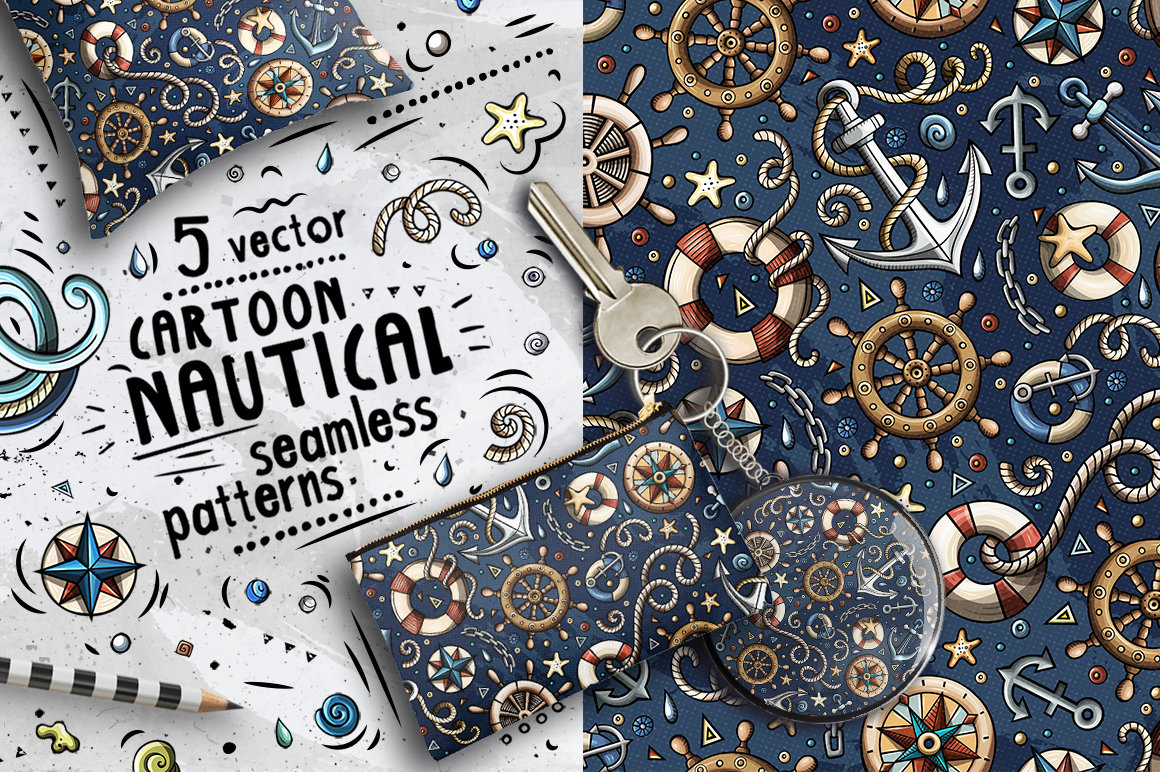 Nautical Digital Paper Pack, Marine Seamless Patterns, Scrapbook Paper ...