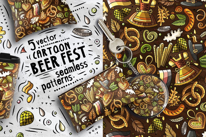 Beer Digital Paper Pack, Oktoberfest Seamless Patterns, Scrapbook Paper ...