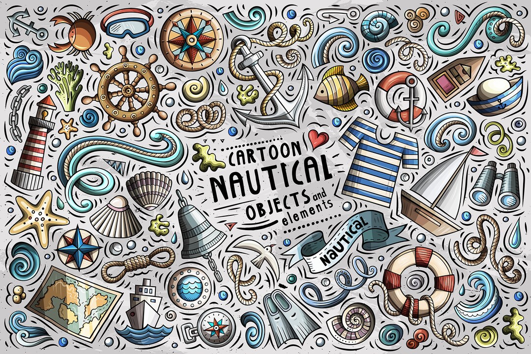 Nautical Vector Clipart, Marine Cartoon PNG Set, Nautical Doodles Clip ...