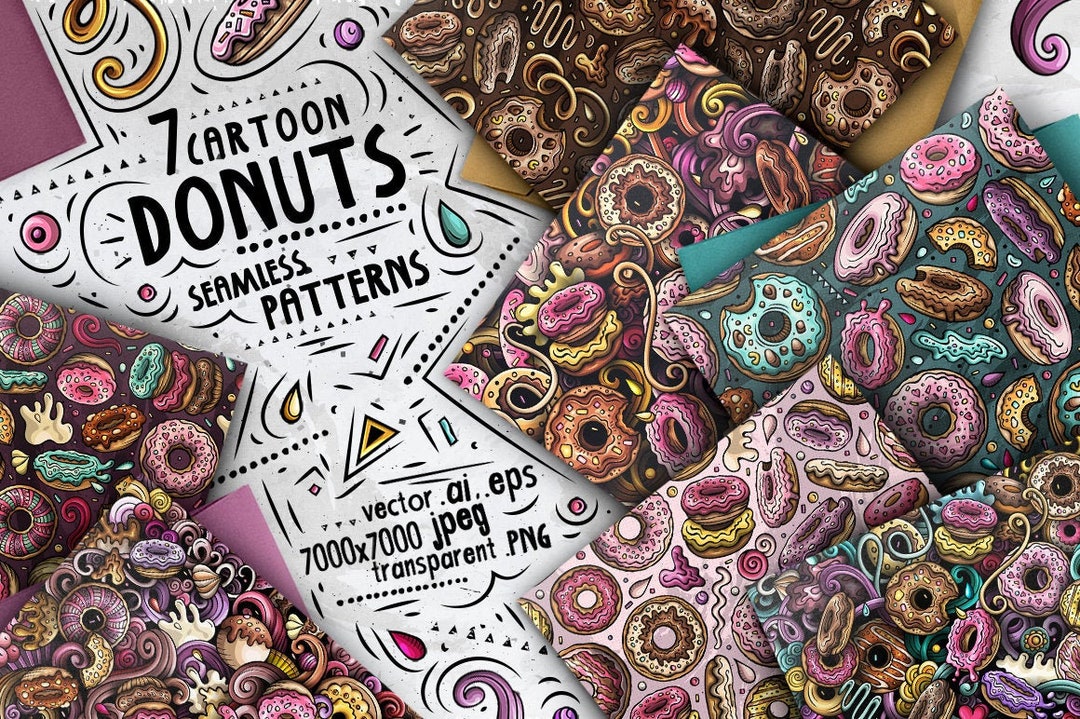 Donuts Digital Paper Pack, Donuts Seamless Patterns, Scrapbook Paper ...