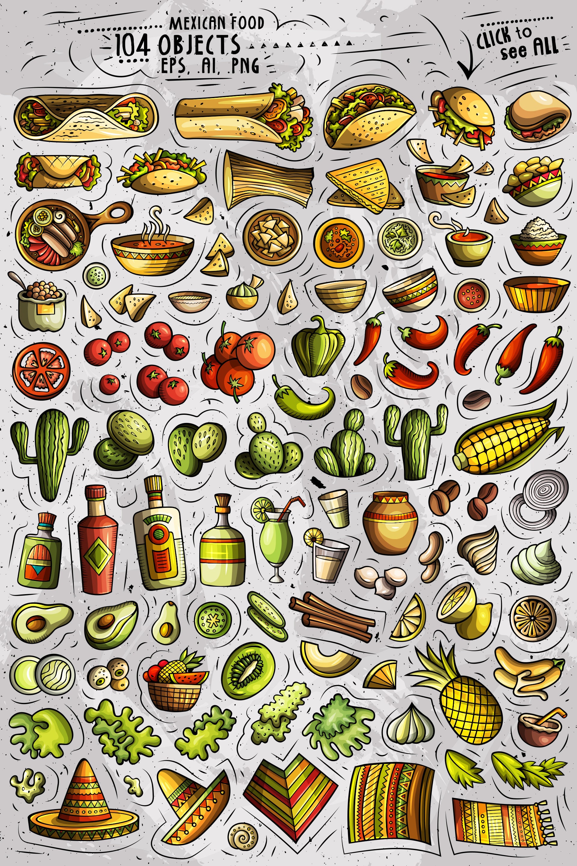 MEXICAN FOOD Clipart, Cartoon Doodle Mexico Cuisine Set, Latin American ...