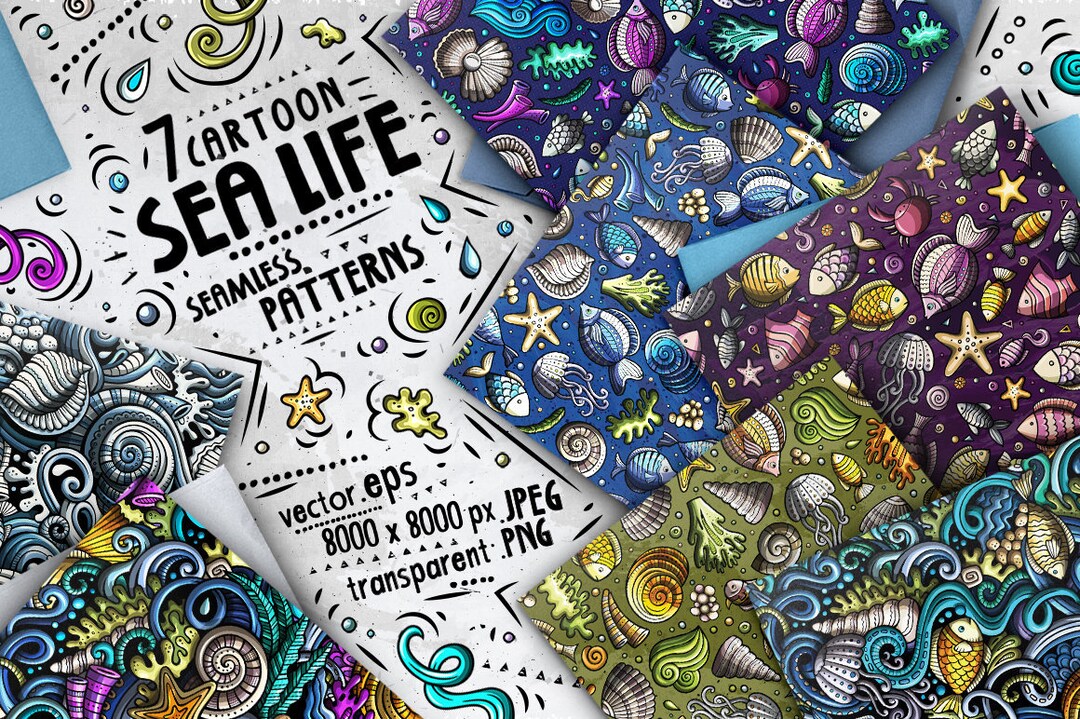 Sea Life Digital Paper Pack, Underwater Seamless Patterns, Scrapbook ...