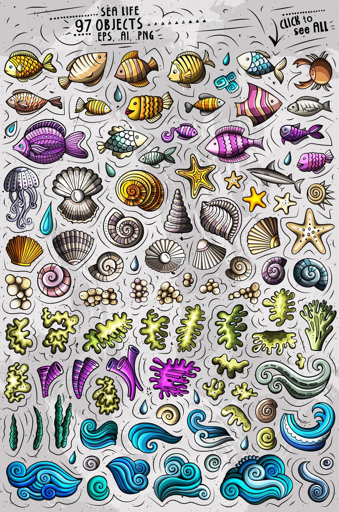 Sea Life PNG Clipart/ Doodle Vector Icons/ Undersea World Vector Doodle ...