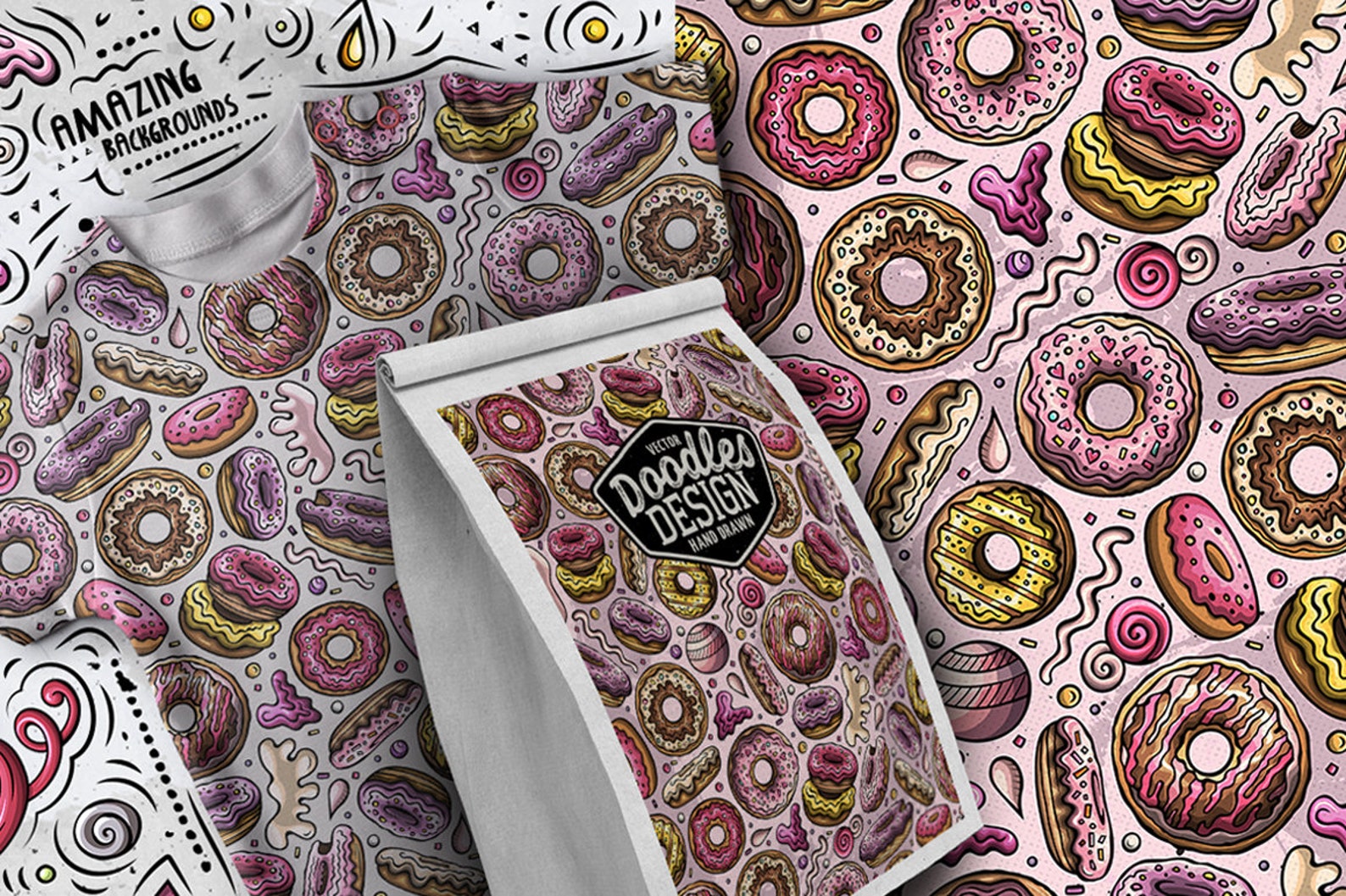 Donuts Digital Paper Pack, Donuts Seamless Patterns, Scrapbook Paper ...