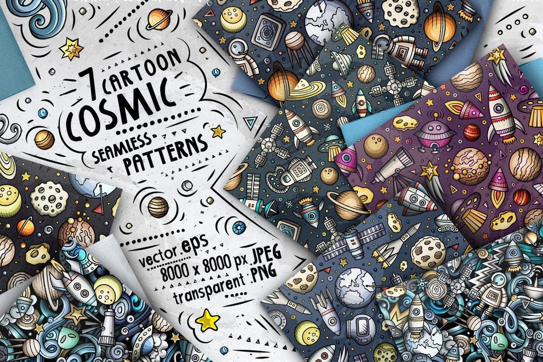 Space Digital Paper Pack, Cosmic Seamless Patterns, Scrapbook Paper Set ...