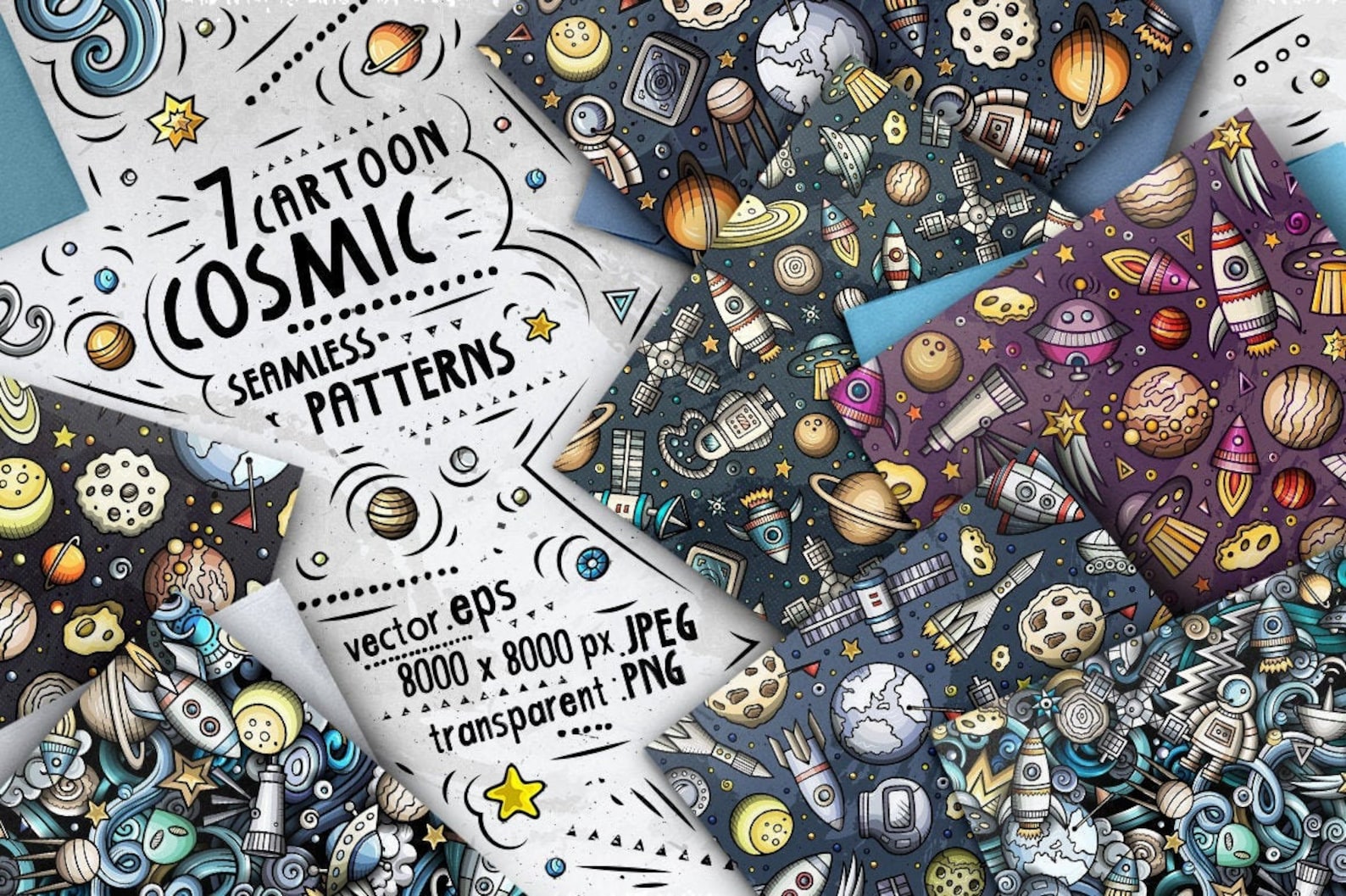 Space Digital Paper Pack, Cosmic Seamless Patterns, Scrapbook Paper Set ...