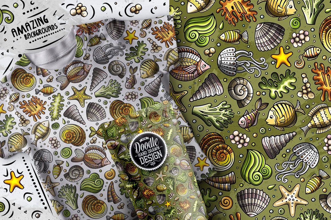 Sea Life Digital Paper Pack, Underwater Seamless Patterns, Scrapbook ...