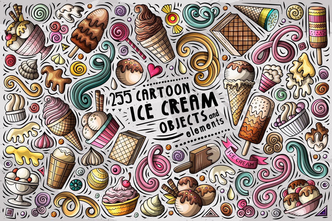 Ice Cream Vector Clipart, Ice Cream Cartoon PNG Set, Sweet Doodles Clip ...