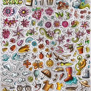 SPRING Vector Clipart, Season Cartoon PNG Set, Springtime Doodles Clip ...