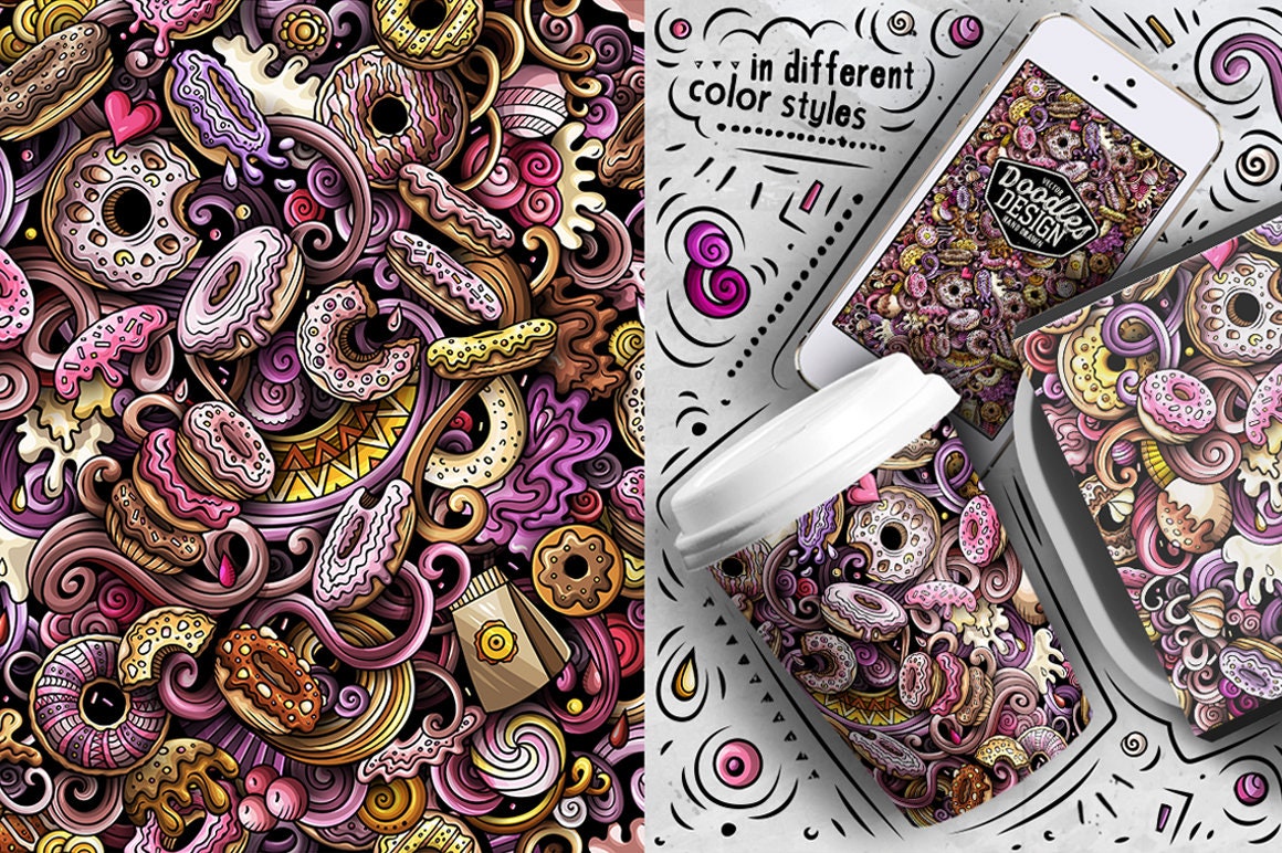 Donuts Digital Paper Pack, Donuts Seamless Patterns, Scrapbook Paper ...