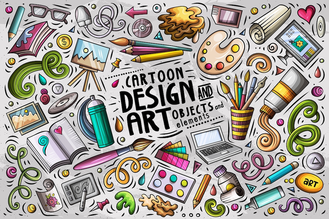 ART, DESIGN Clipart, Cartoon Doodle Designer Tools Set, Art Supplies ...