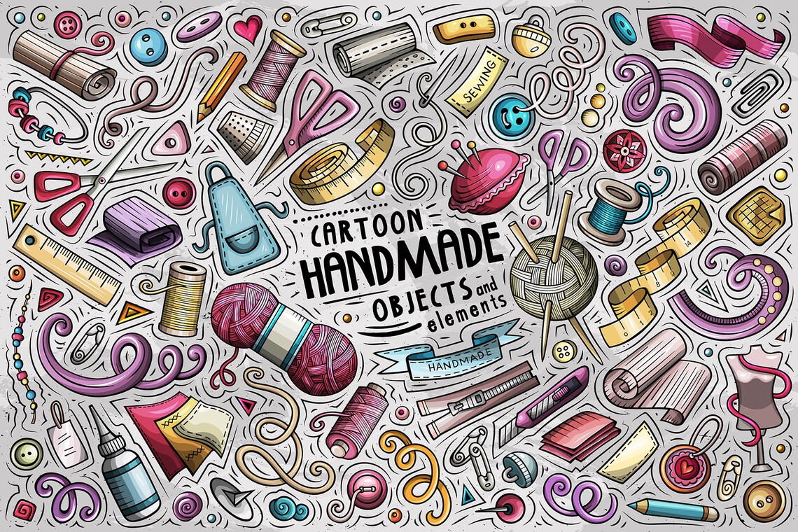 Handmade Clipart, Cartoon Doodle Handicraft Set, Knitting Funny Clip ...