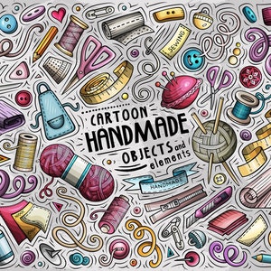 Handmade Clipart, Cartoon Doodle Handicraft Set, Knitting Funny Clip ...