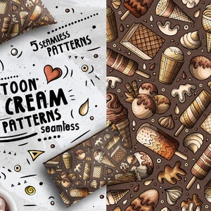 Ice Cream Digital Paper Pack, Sweet Seamless Patterns, Scrapbook Paper ...