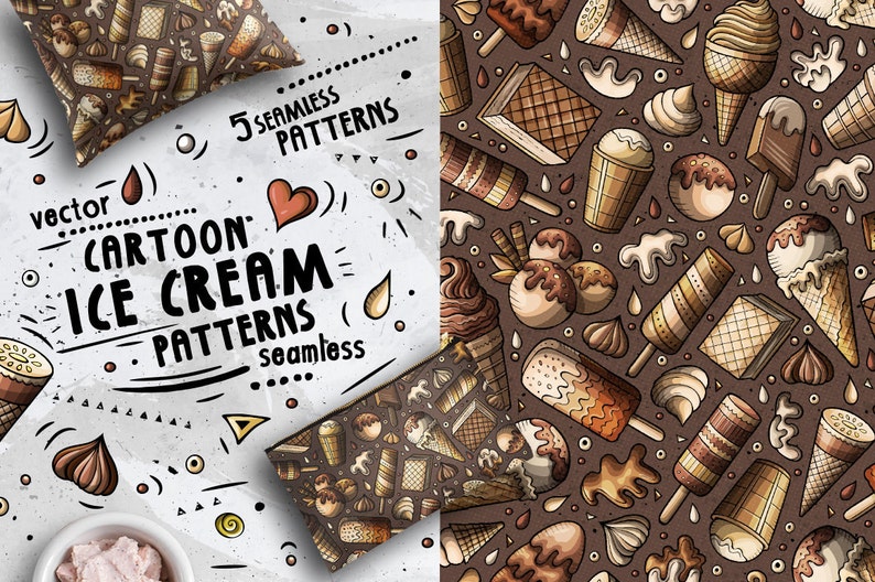 Ice Cream Digital Paper Pack, Sweet Seamless Patterns, Scrapbook Paper ...