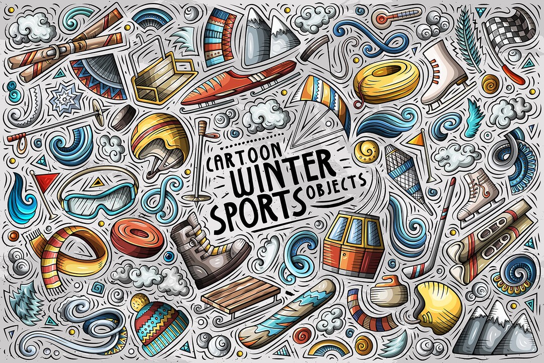 WINTER SPORTS Vector Clipart, Wintertime Doodles Clip Art, Cartoon PNG ...