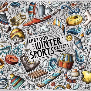 WINTER SPORTS Vector Clipart, Wintertime Doodles Clip Art, Cartoon PNG ...