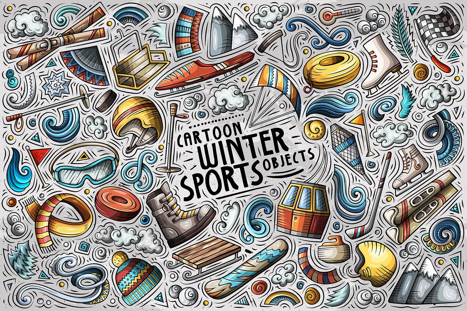 WINTER SPORTS Vector Clipart, Wintertime Doodles Clip Art, Cartoon PNG ...