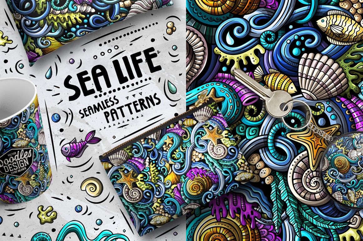 Sea Life Digital Paper Pack, Underwater Seamless Patterns, Scrapbook ...