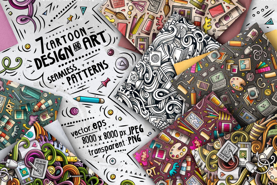 Art and Design Digital Paper Pack, Designer Seamless Patterns ...