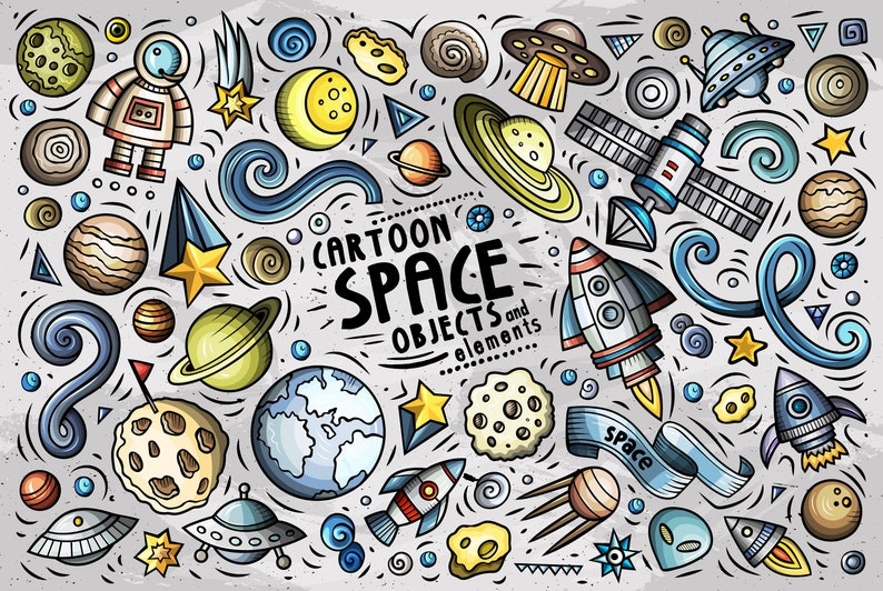 Space Vector Clipart, Cosmos Cartoon PNG Set, Outer Space Doodles Clip ...