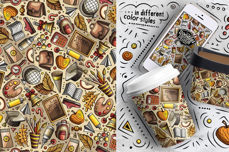 School Digital Paper Pack, Education Seamless Patterns, Scrapbook Paper ...