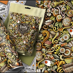 Japanese Food Digital Paper Pack, Japan Cuisine Seamless Patterns ...