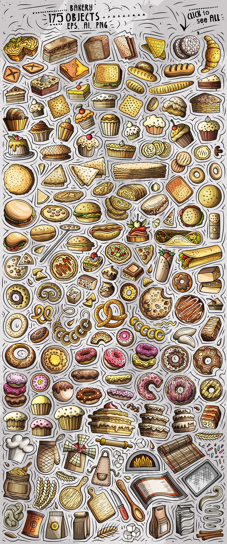 BAKERY FOOD Clipart, Cartoon Doodle Pastry Set, Bakehouse Funny Clip ...