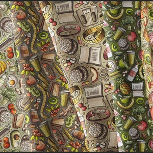 DIET Food Digital Paper Pack, Diet Seamless Patterns, Vegan Food ...