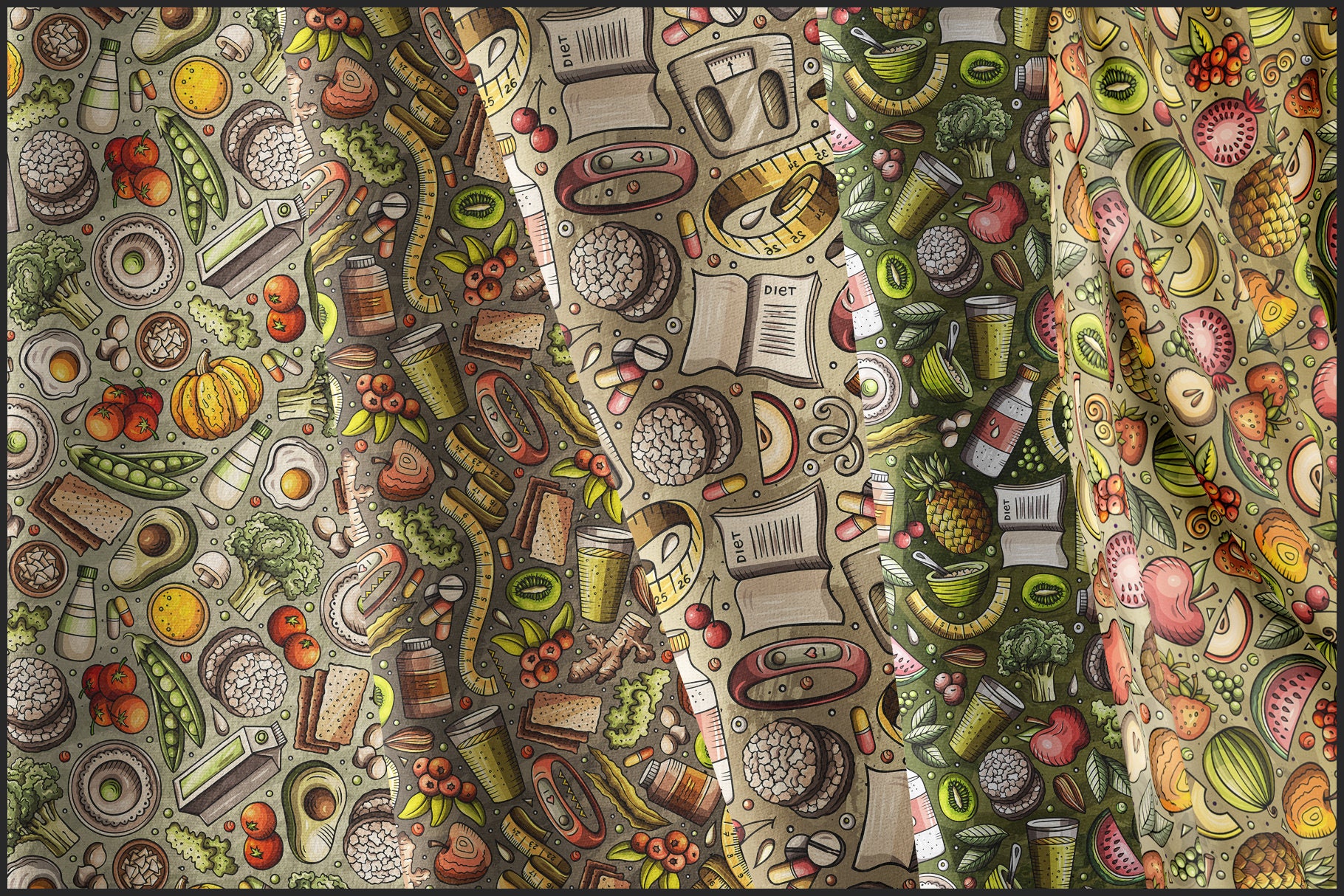 DIET Food Digital Paper Pack, Diet Seamless Patterns, Vegan Food ...