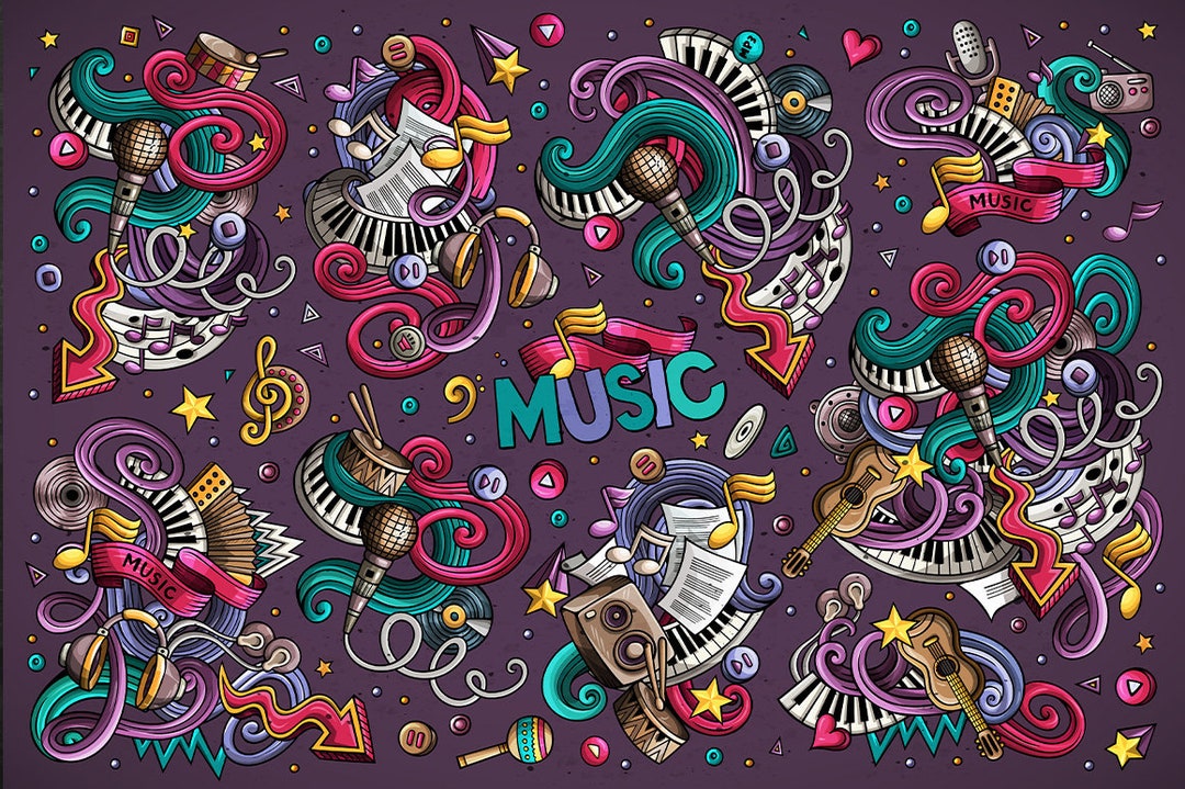 MUSIC Vector Clip Art, Musical Cartoon PNG Set, Musical Instruments ...