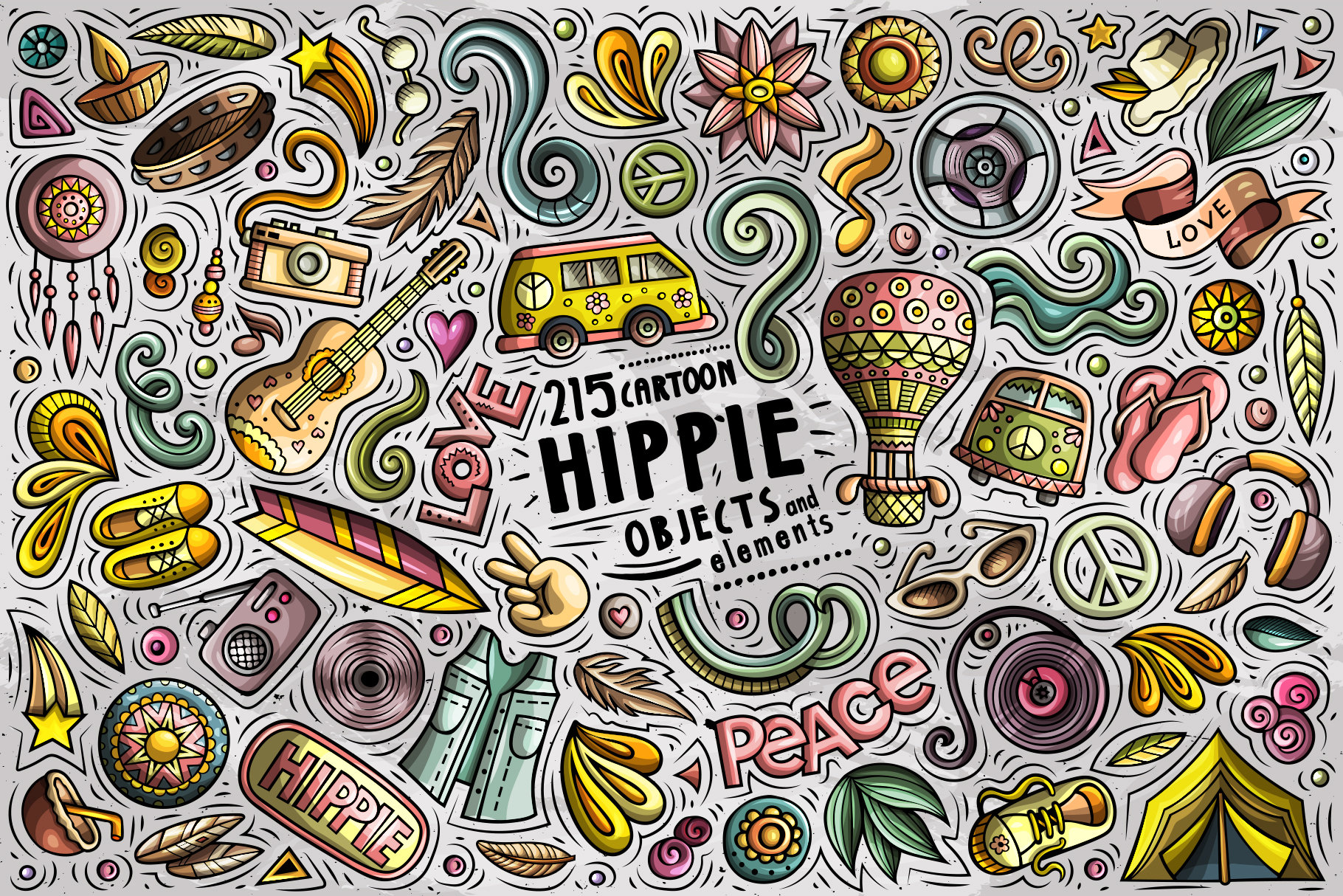 Hippie Vector Clipart, Hippie Doodles Clip Art, Peace, Love Cartoon PNG ...