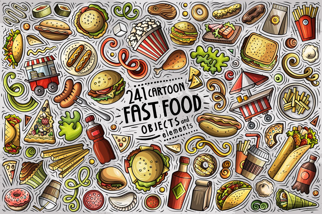 Fastfood Vector Clipart, Fast Food Cartoon PNG Set, Food Doodles Clip ...