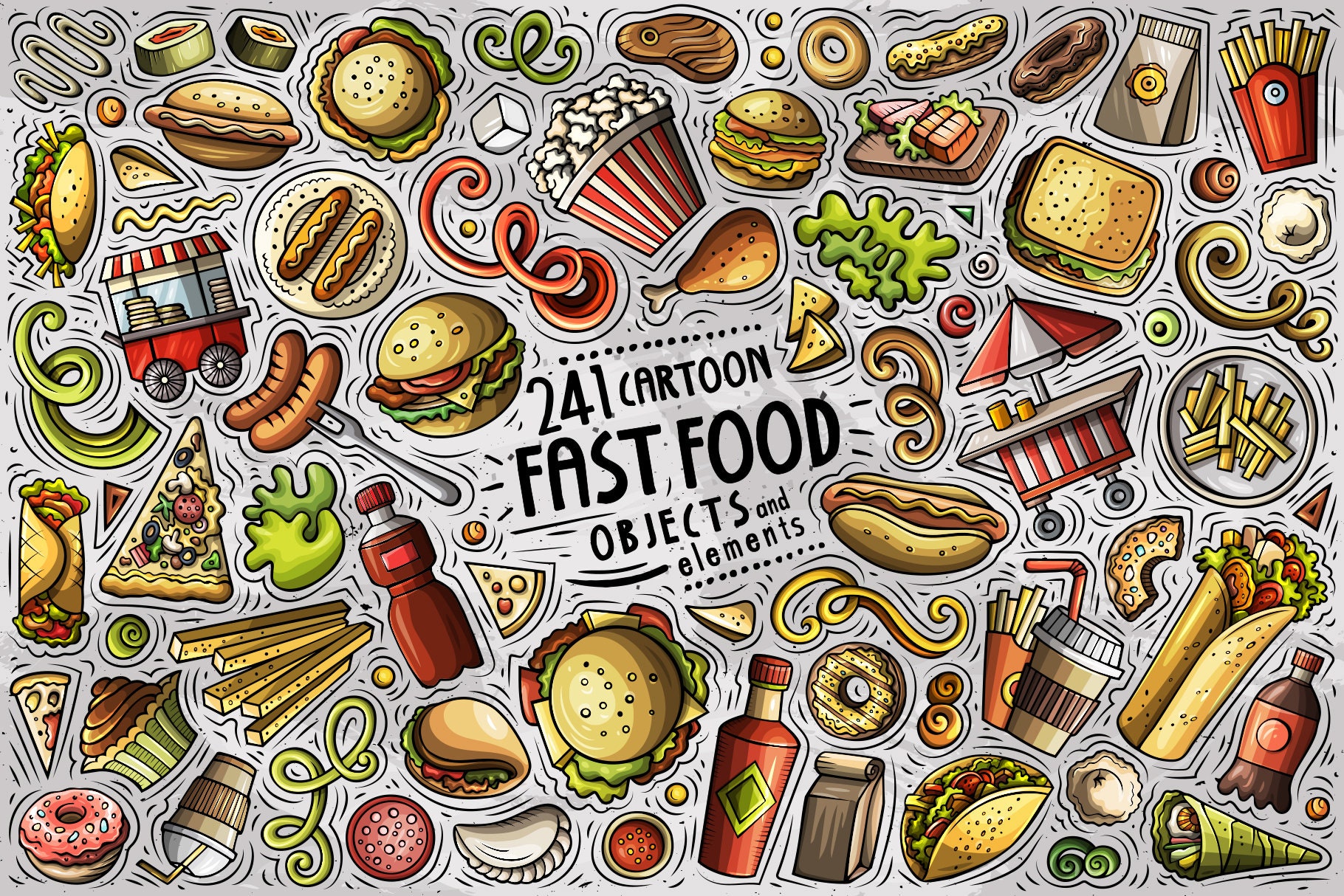 Fastfood Vector Clipart, Fast Food Cartoon PNG Set, Food Doodles Clip ...
