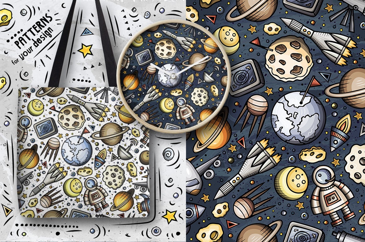 Space Digital Paper Pack, Cosmic Seamless Patterns, Scrapbook Paper Set ...