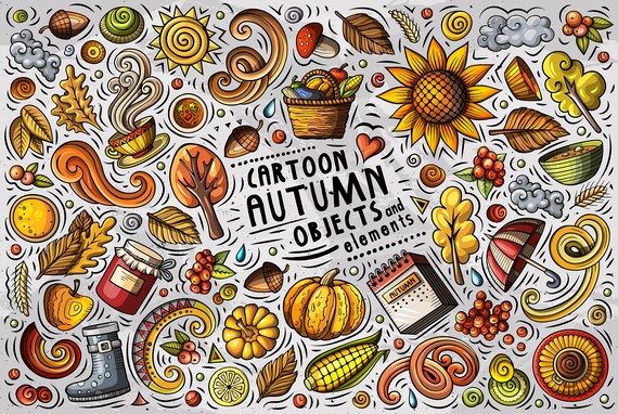 Autumn Vector Clipart Season Cartoon PNG Set Autumn Doodles | Etsy