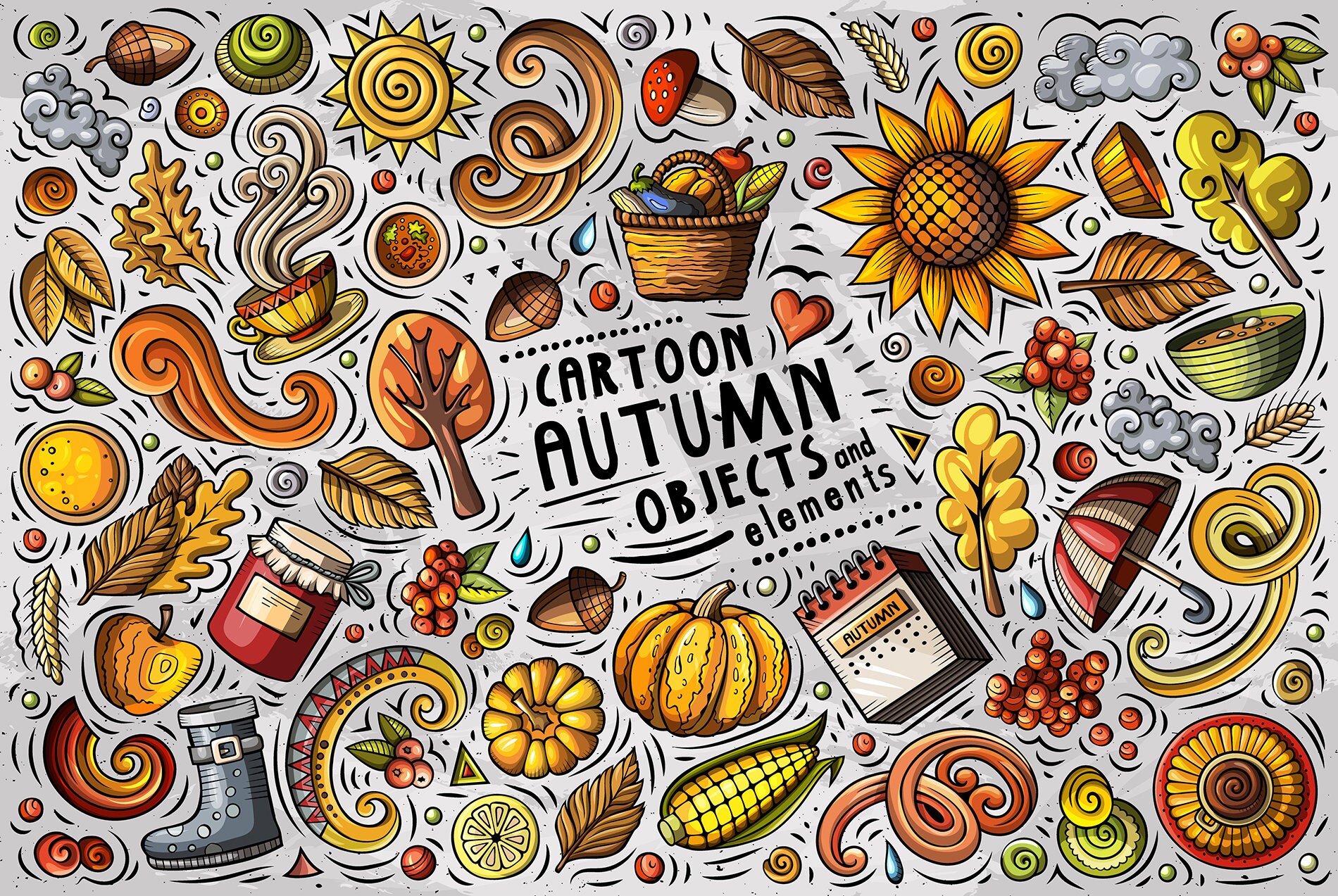 Autumn Vector Clipart Season Cartoon PNG Set Autumn Doodles | Etsy