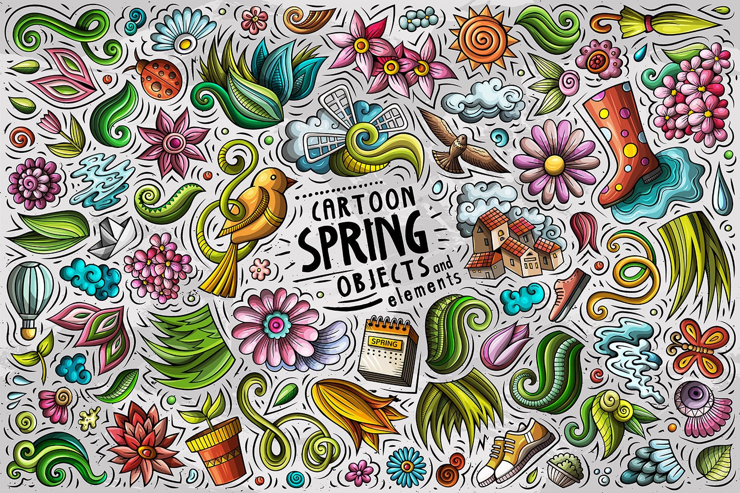 SPRING Vector Clipart, Season Cartoon PNG Set, Springtime Doodles Clip ...