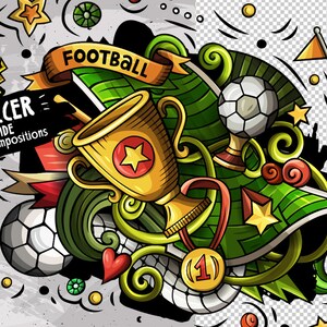 SOCCER Vector Clip Art, Football Cartoon PNG Set, Soccer Doodles Clipart, Football Clip Art ...