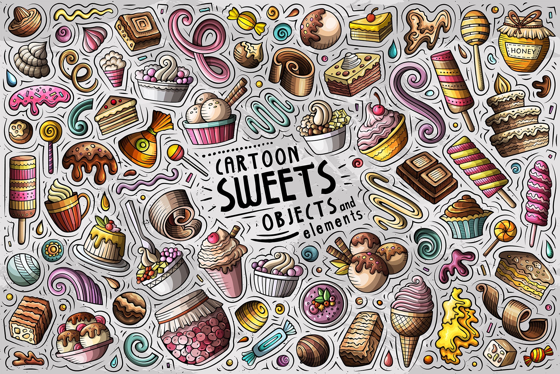 SWEET FOOD Clipart, Cartoon Doodle Sweets Desserts Set, Confectionery ...