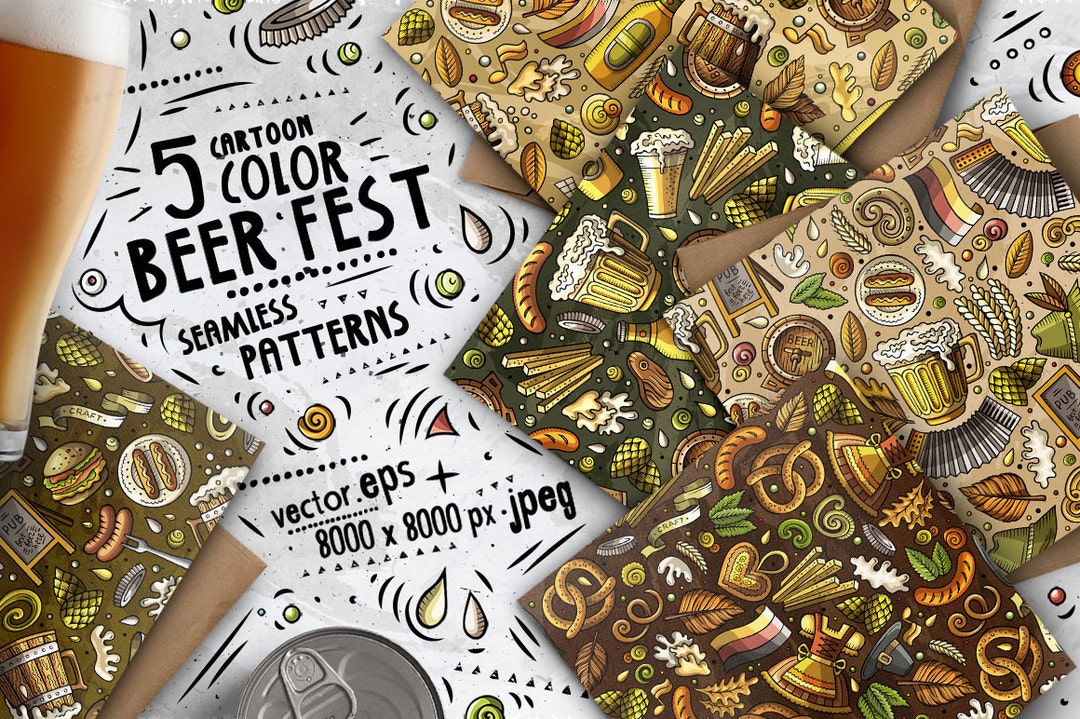 Beer Digital Paper Pack, Oktoberfest Seamless Patterns, Scrapbook Paper ...