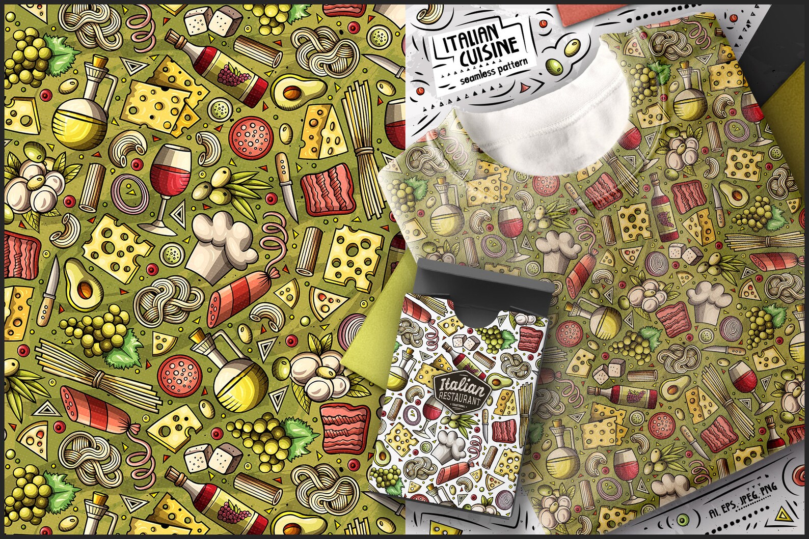 Italian Food Digital Paper Pack, Italy Cuisine Seamless Patterns ...