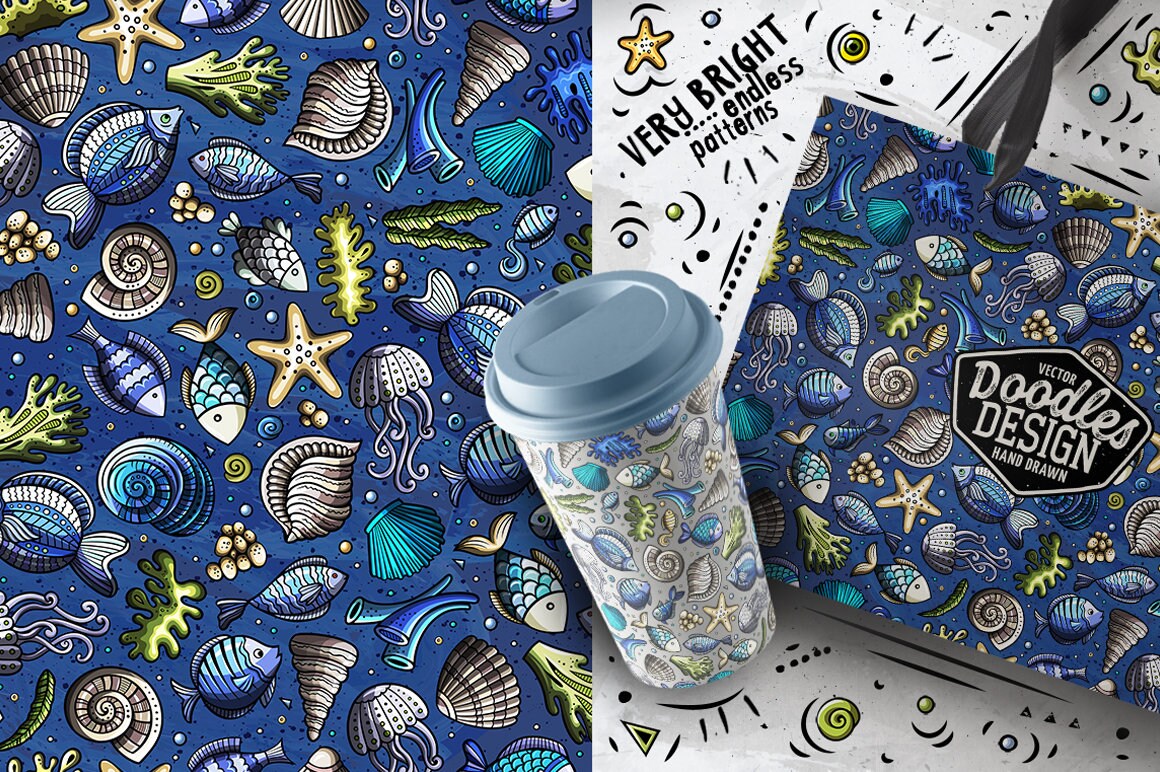 Sea Life Digital Paper Pack, Underwater Seamless Patterns, Scrapbook ...