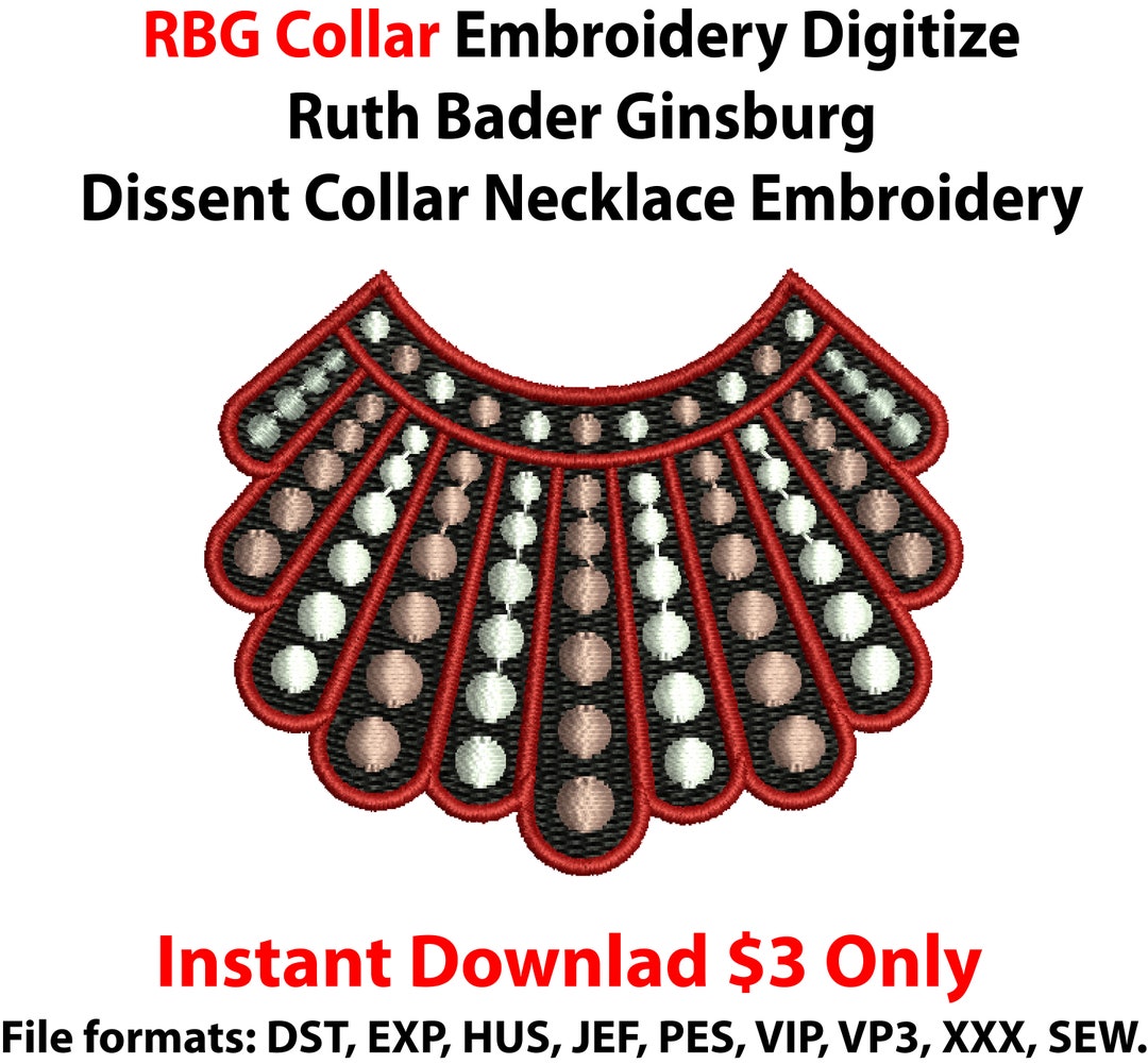 RBG Dissent Collar Embroidery Design: Machine Embroidery (instant ...